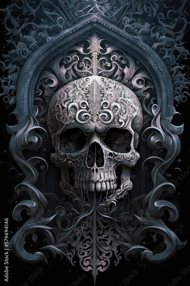 Gothic Skull Surrounded by a Sea of Candles - Dark and Moody Artwork ...