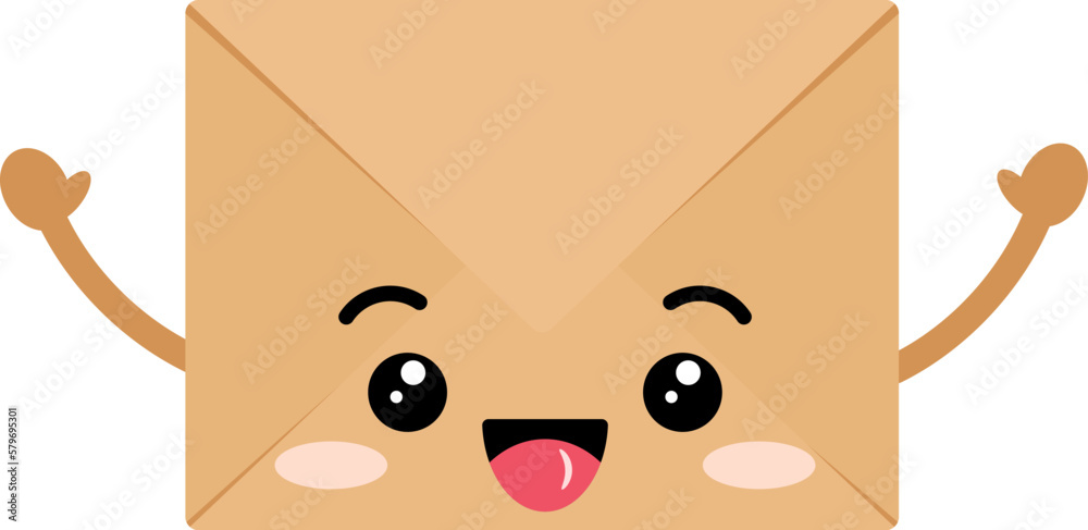Craft envelope cute kawaii character with arms. Closed kraft envelope ...