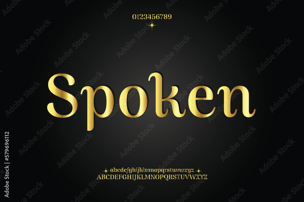 Spoken elegant golden alphabet letters font set. Classic Custom gold ...