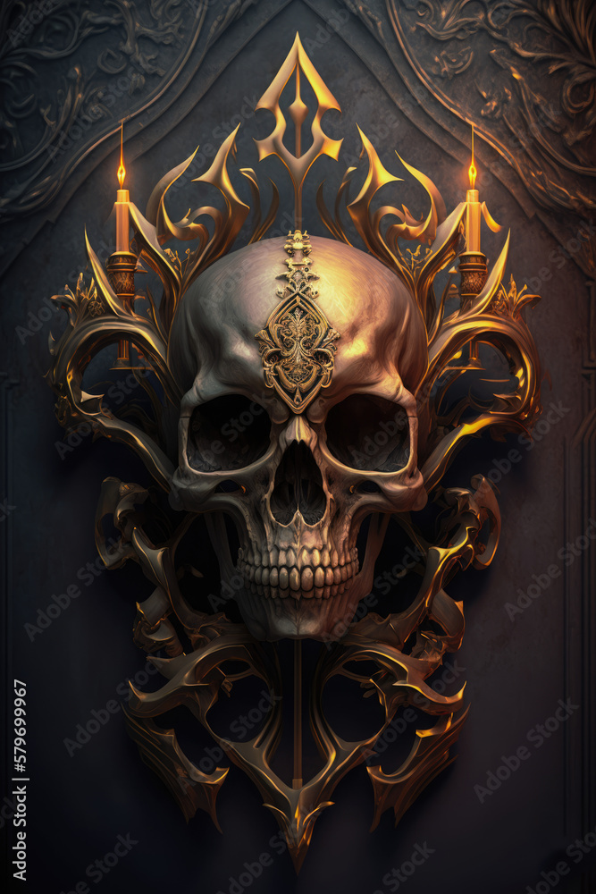 Gothic Skull with a Touch of Gold - Dark and Glamorous Artwork | Skull ...