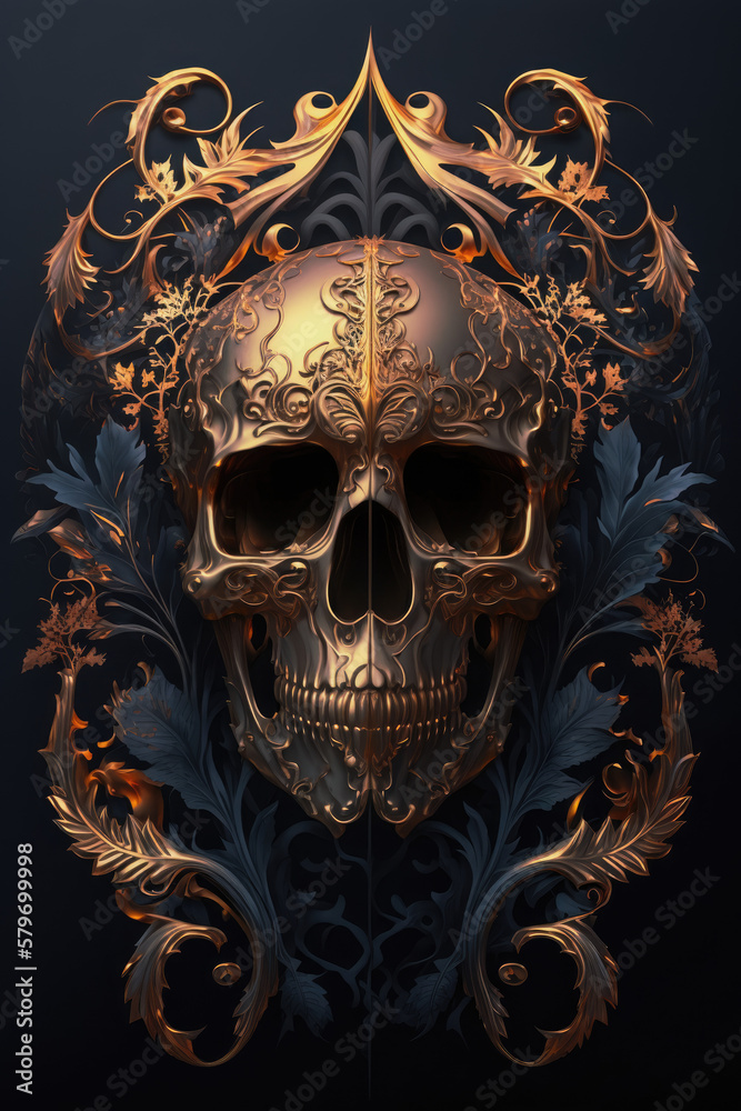 Gothic Skull with a Touch of Gold - Dark and Glamorous Artwork | Skull ...