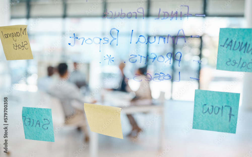 Business meeting and schedule planning with sticky notes on workflow ...