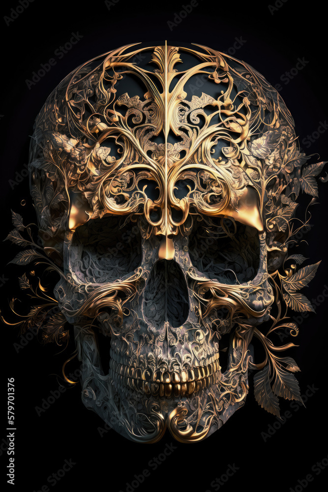 Gothic Skull with a Touch of Gold - Dark and Glamorous Artwork | Skull ...