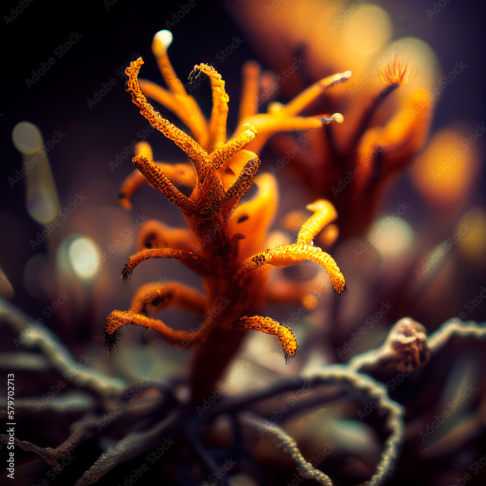 Yellow Cordyceps close-up in Habitat Stock Illustration | Adobe Stock