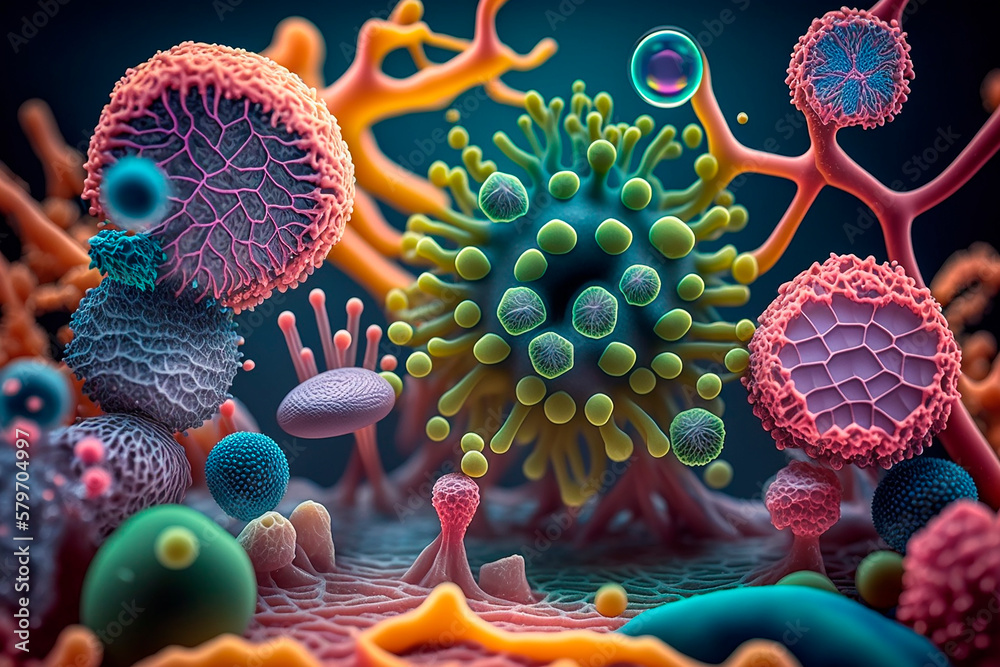 generative ai illustration of cells, viruses, bacteria and micro ...