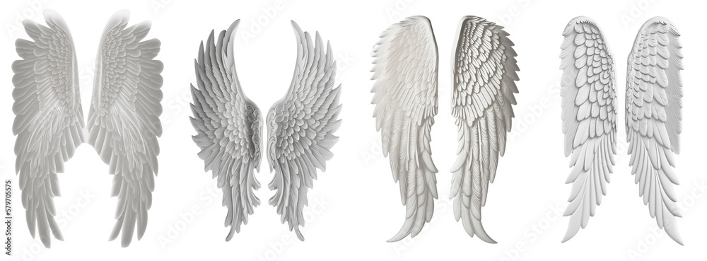 four pairs of wings of an angel on a transparent background, Generative ...