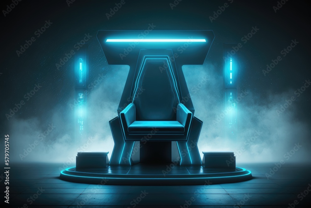 blue futuristic empty throne stage with Smoke and neon light generative ...