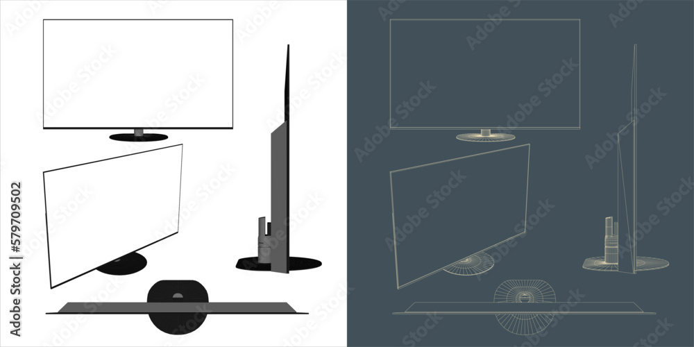 Vector Desktop Monitor Computer screen illustration line blueprint ...