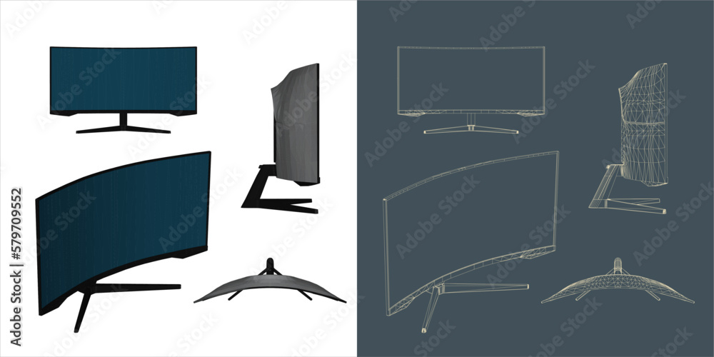 Vector Desktop Monitor Computer screen illustration line blueprint ...