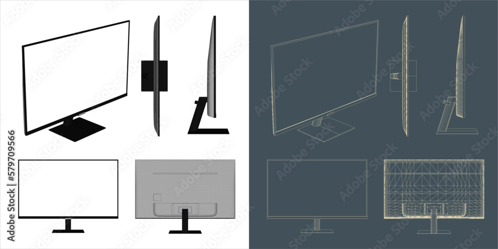 Vector Desktop Monitor Computer screen illustration line blueprint ...