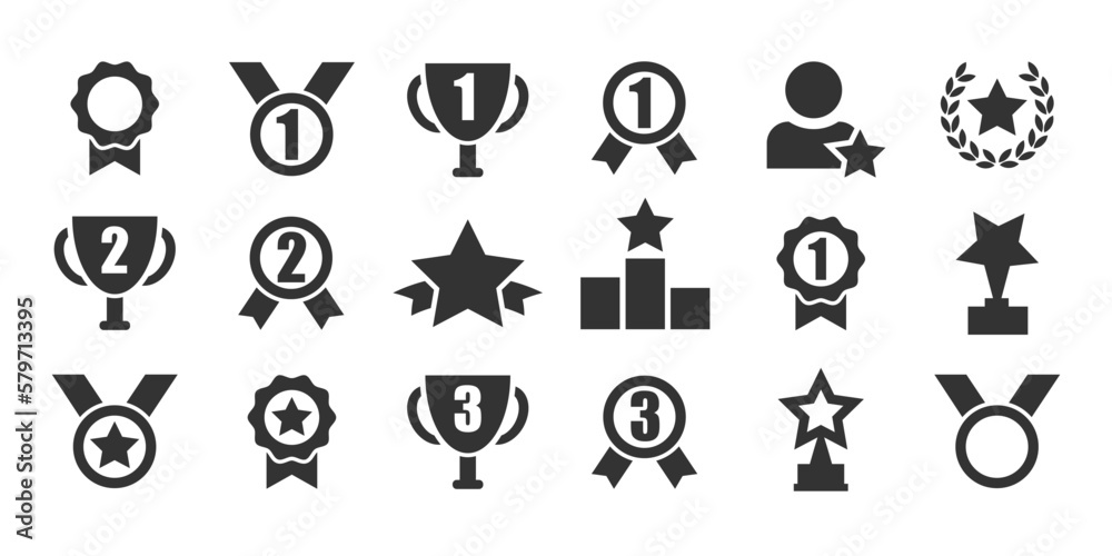 Set with award, award with number 1, one, trophy cup, trophy cup with ...