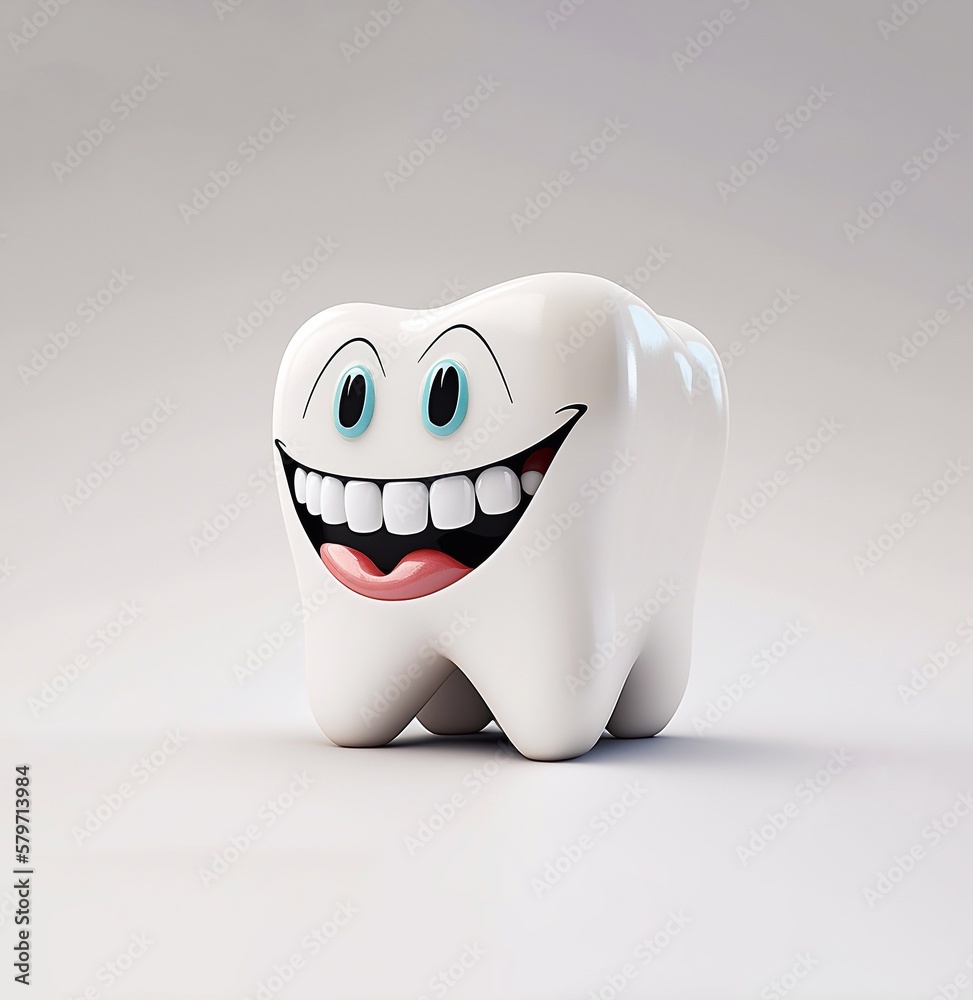 3D realistic happy tooth illustration. Cartoon dental character. Stock ...