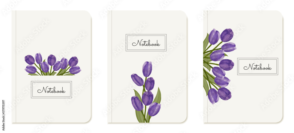 Cover notebook collection. Templates with purple watercolor tulips for ...