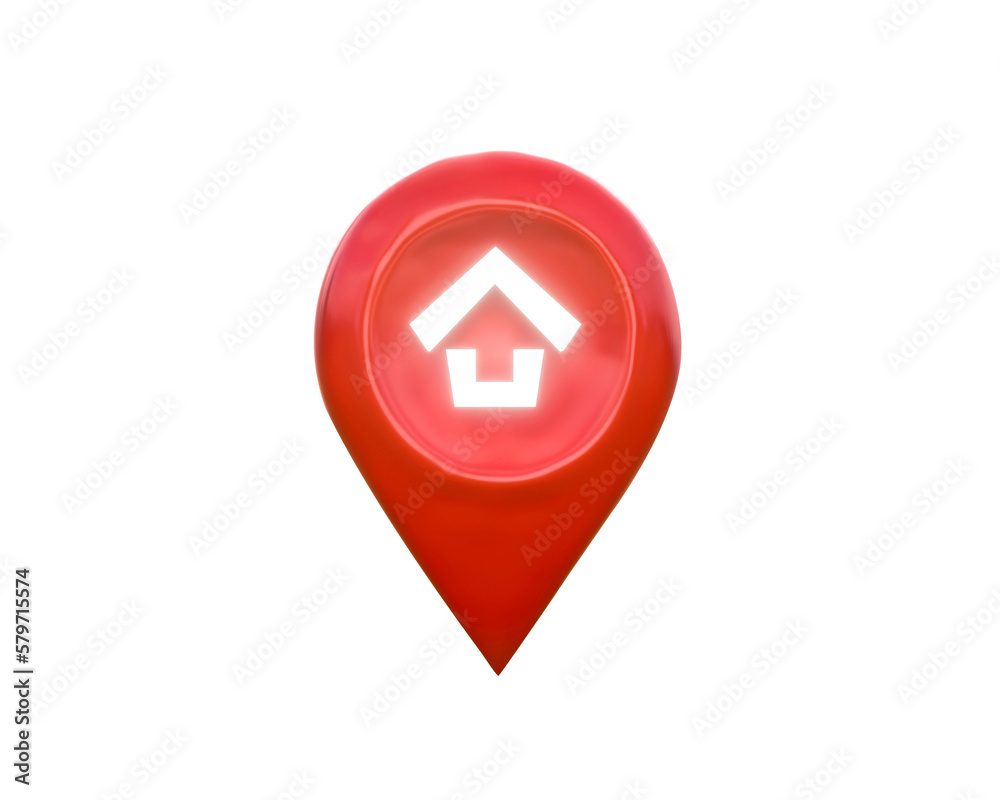 House symbol with red location pin icon on transparent background. real ...
