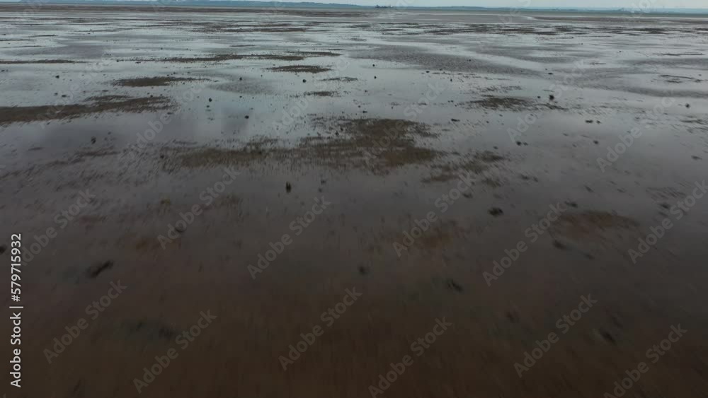 Video Stock Mud and shallow water near shore at low tide. Forwards fly ...