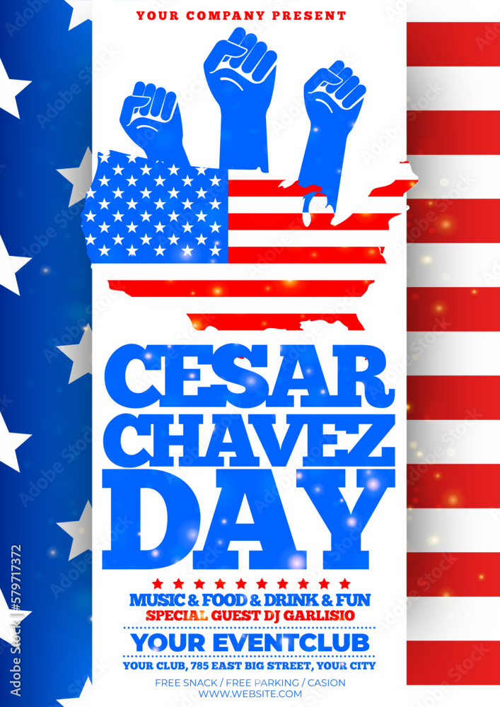Celebrate Cesar Chavez Day Poster in red and blue colors with national ...