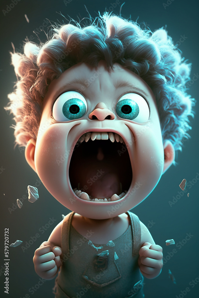 Illustration of a angry enraged child screaming with mouth wide open ...