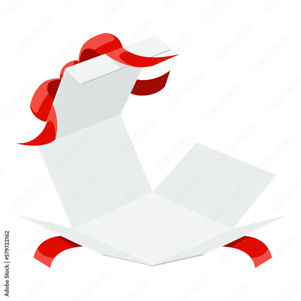 White mystery gift box with a red ribbon on white background. Random ...
