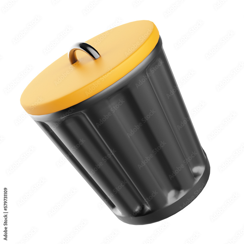3D trash bin icon or recycle bin icon or dustbin icon on transparent ...