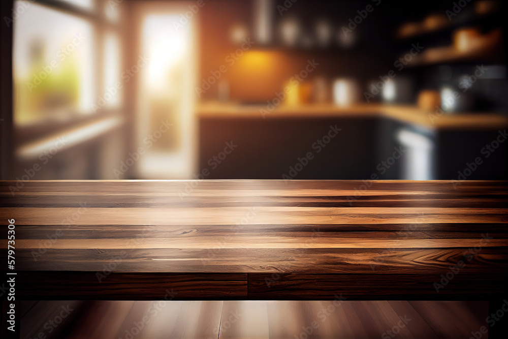 Empty Wood table with blur background. Modern home room interior. AI ...