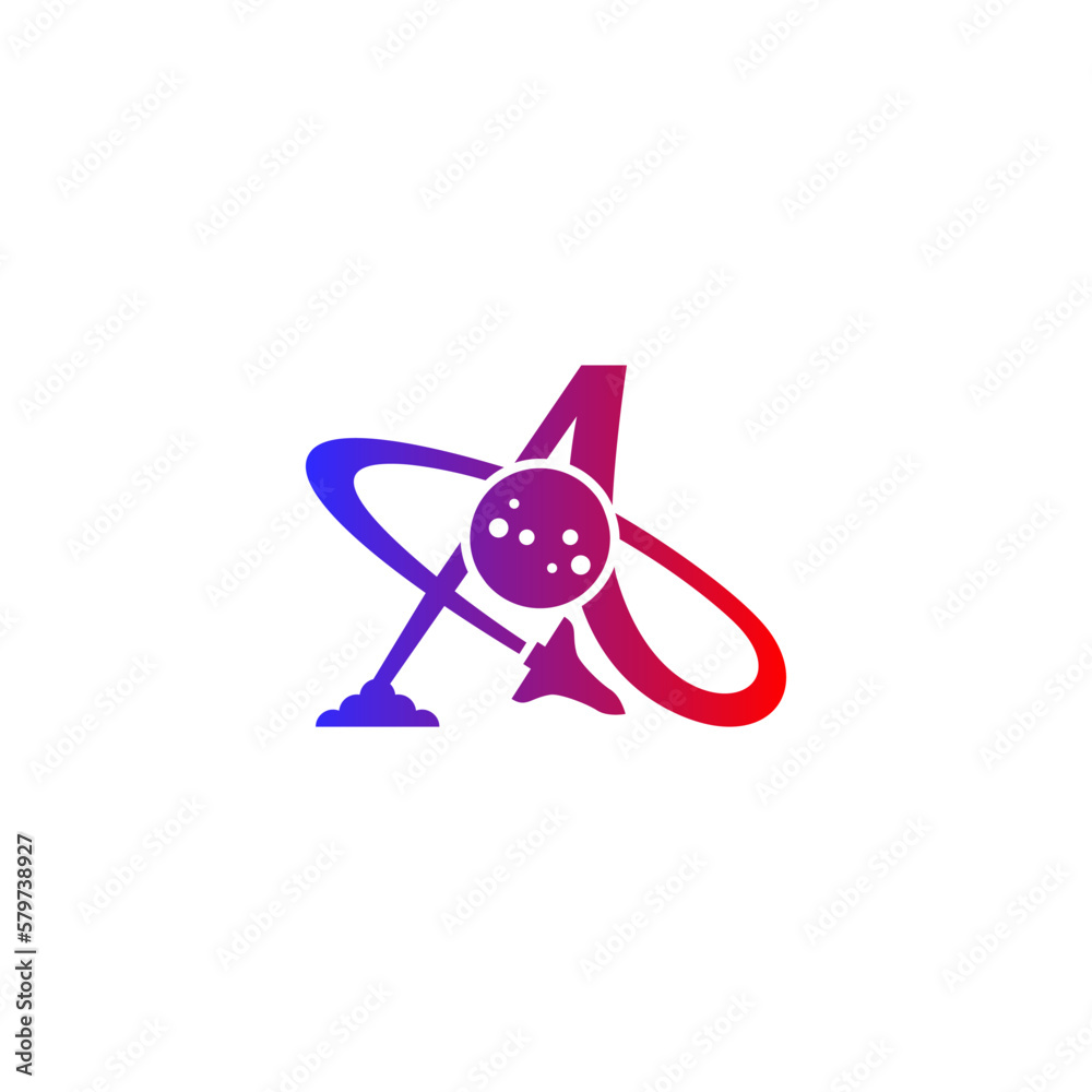 letter A and planet vector illustration for an icon,symbol or logo. A ...