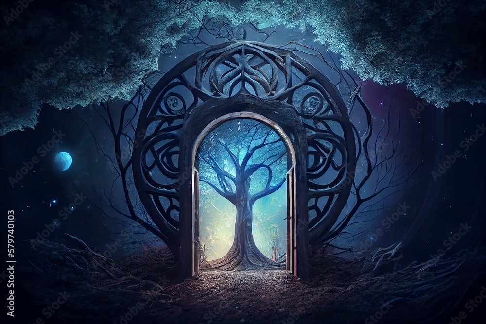 Sacred Fantasy Tree Of Life With Afterlife Portal Gate Leading To ...