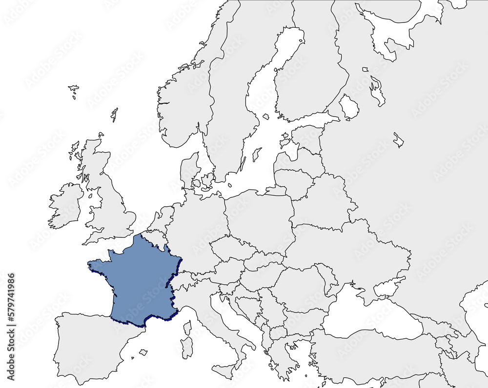 Europe continent with France detail flat map. Europe countries outlines ...