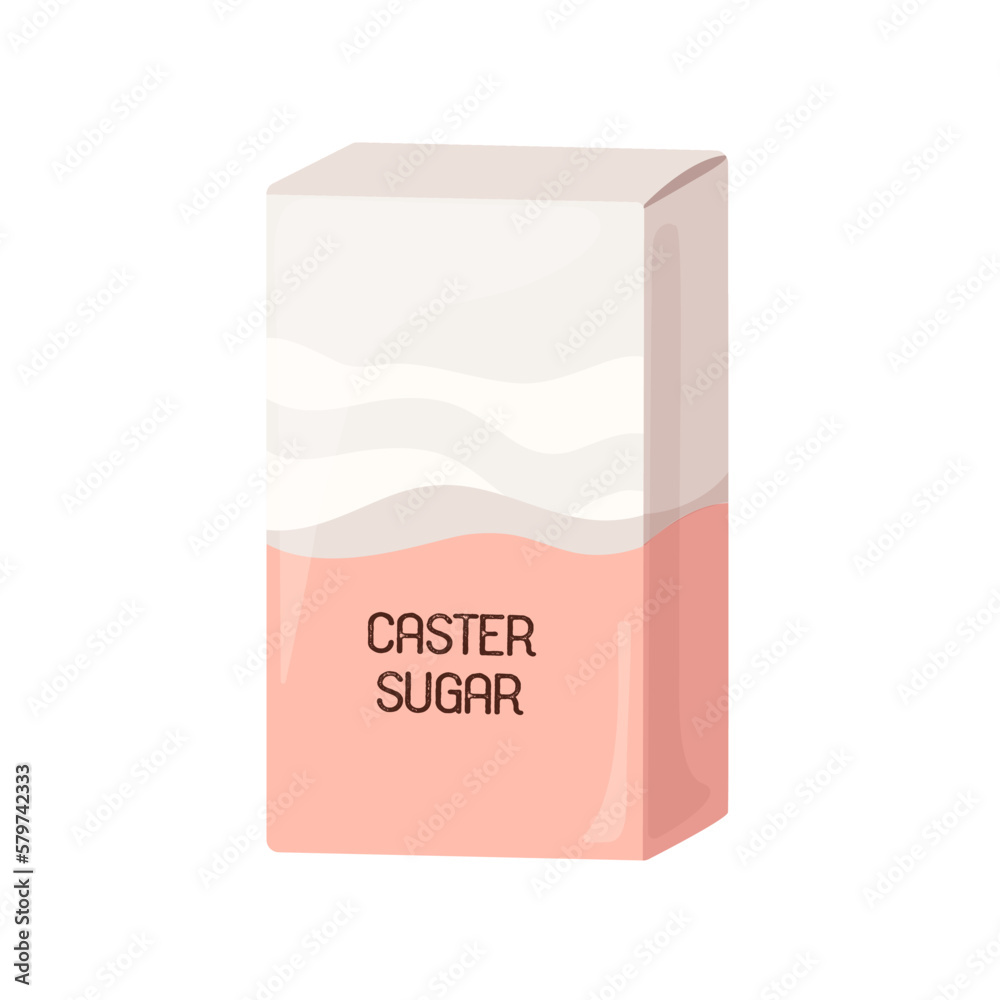 Caster fine granulated sugar in carton package. Superfine castor sweet ...