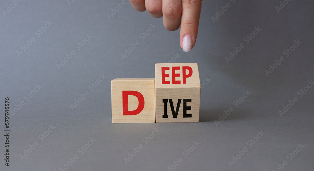 Deep Dive symbol. Businessman hand. Concept words deep dive on wooden ...