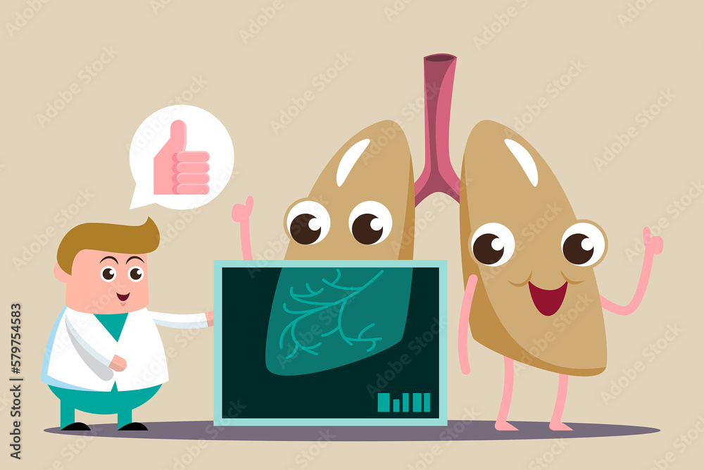 cute lung vector ,illustration, flat cartoon character doctor x-ray and ...