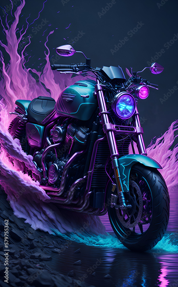 Custom motorcycle graphic image in vibrant volumetric pink lighting and ...