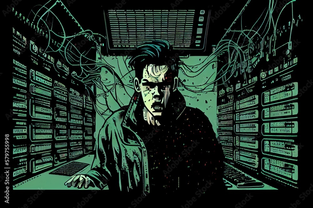 Cyberpunk Hacker Man Is An Illustration Of A Shocked Man From Science ...