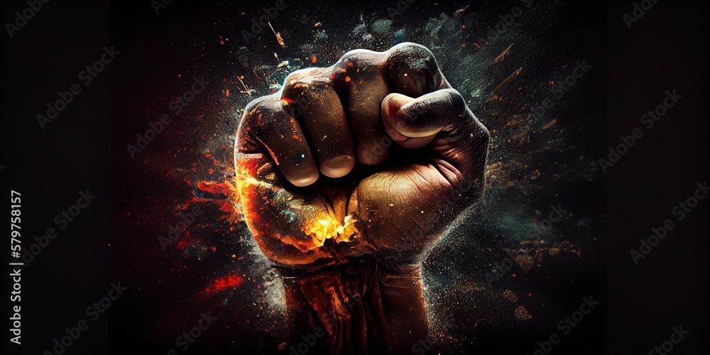 Fist Of Protest On A Black Background Bright Colorful Clenched Fist With Full Force