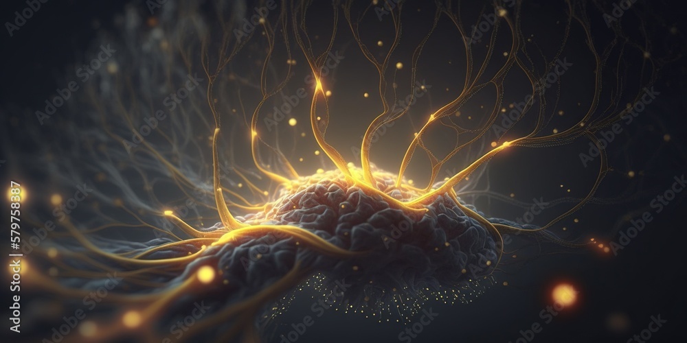 Neurons cells with glowing light. Brain structure universe, neurons in ...