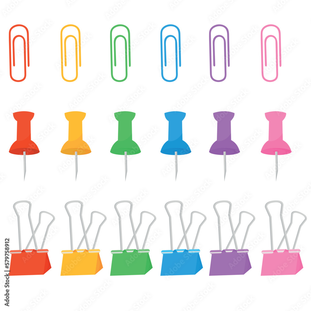 Vector cartoon image of paper clips, rivets and buttons for paper ...