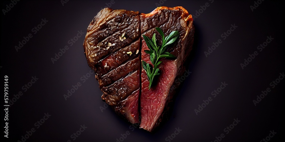 Different degrees of roasting beef steak in heart shape with spices ...