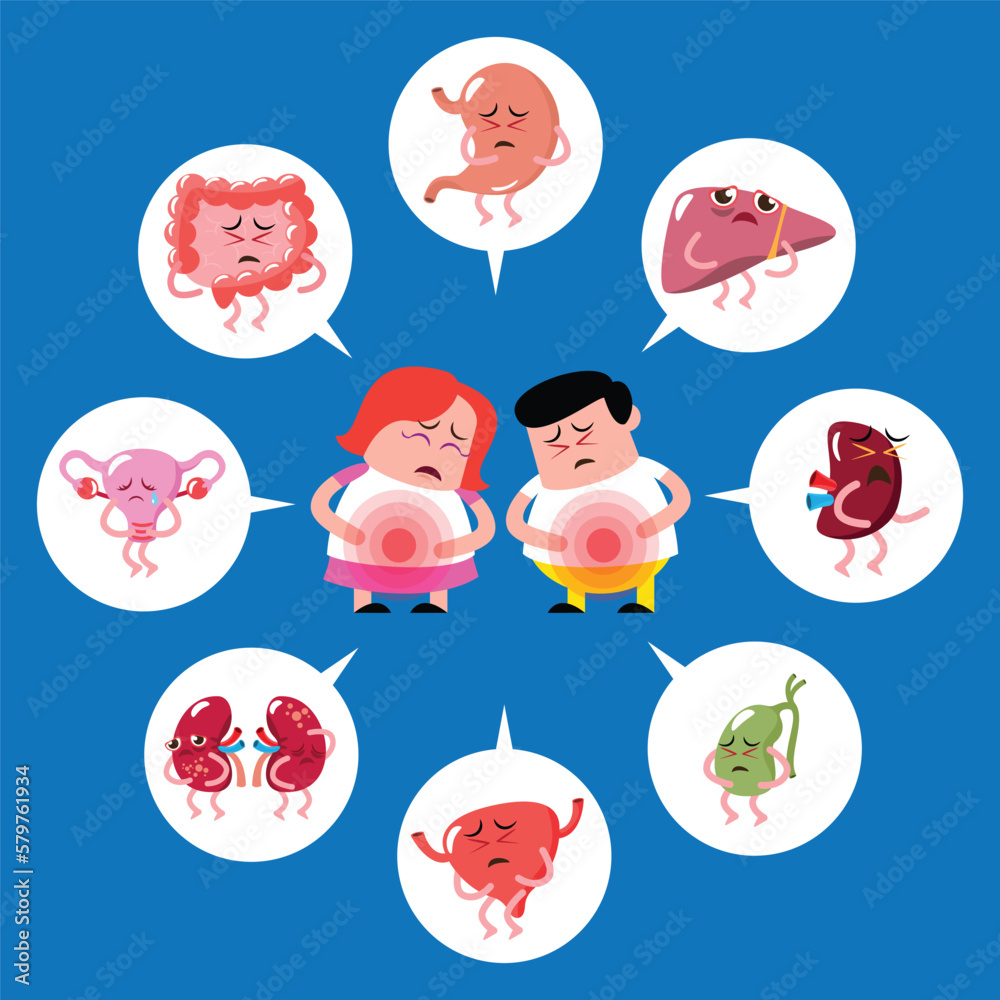 cartoon vector, illustration flat character internal organs in body ...