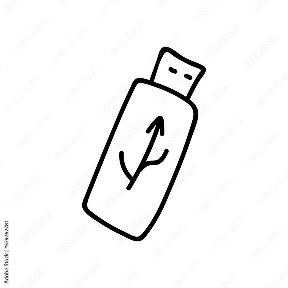 Single hand drawn flash drive. Vector illustration in doodle style ...