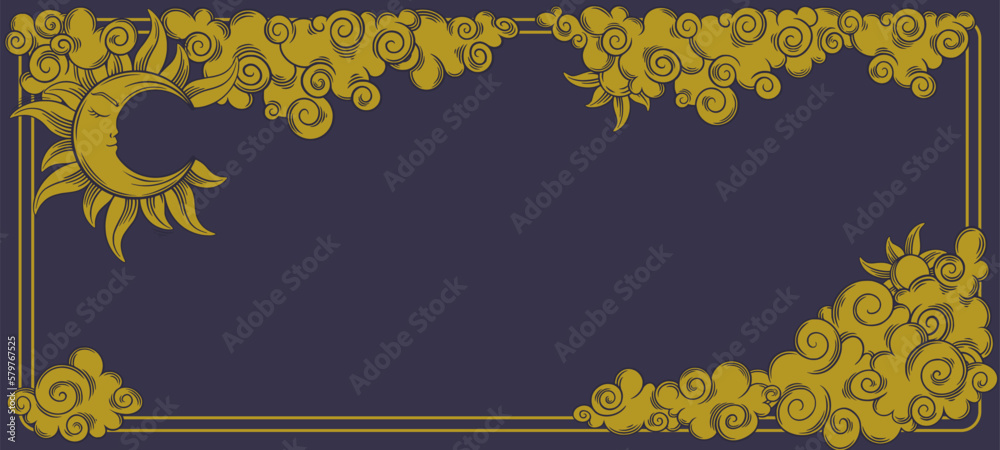 Tarot frame with spiritual crescent moon symbol. Aesthetic tarot border ...