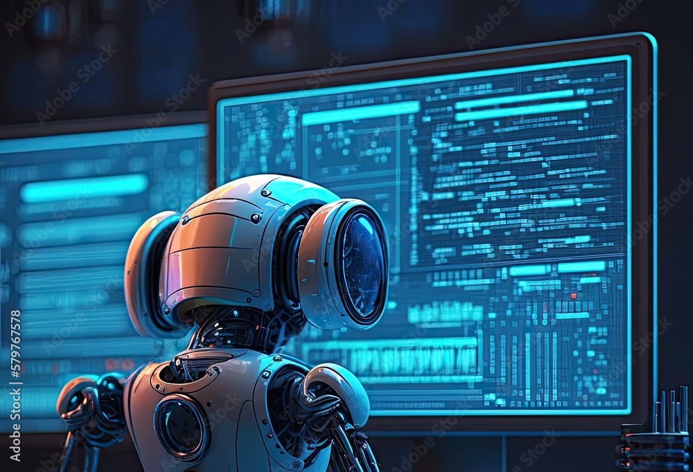 Robotics Using Multiple Computers Working And Monitor Data In Liveing Modern Room Generative