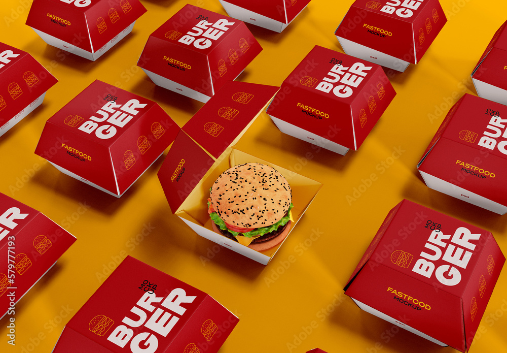 Burger Box Set Mockup Stock Template | Adobe Stock