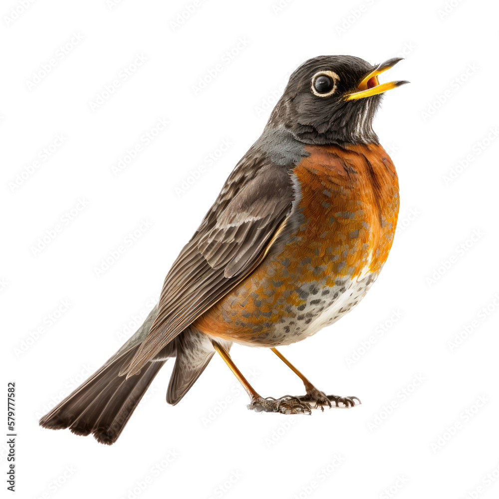 isolated American robin bird, macro, png, transparent background, spring, summer, vertical ...