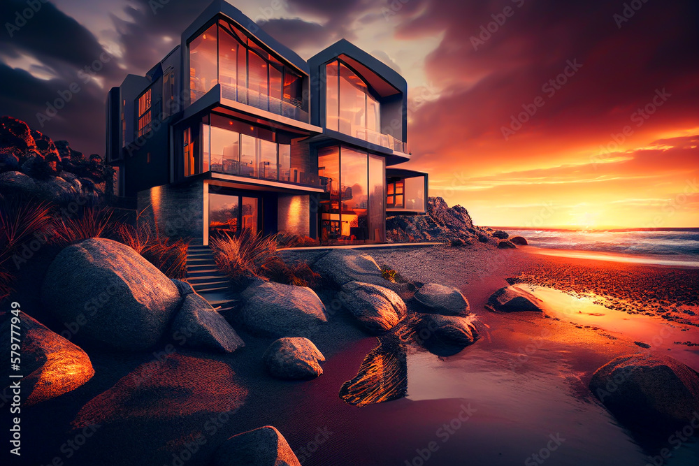 Townhouse Prefab construction in Florida. Beach house at sea ...