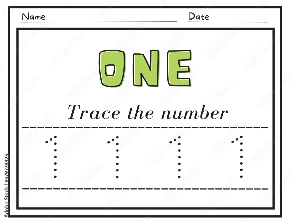 Kids learning material Worksheet for learning numbers Number 1 Stock ...