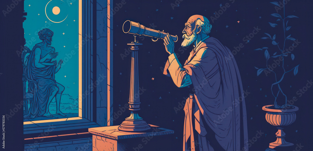 Aristotle observing the stars and planets with a telescope ...