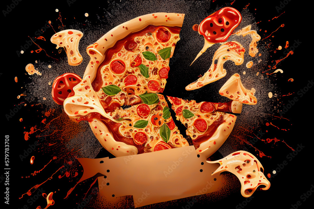 Pizza Pattern for pizzeria menu. Pieces of Italian pizza scatter to ...