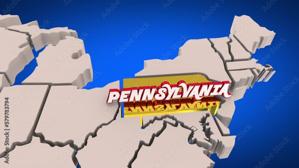 Pennsylvania PA State Map Word Zoom Close Up Destination 3d Animation ...