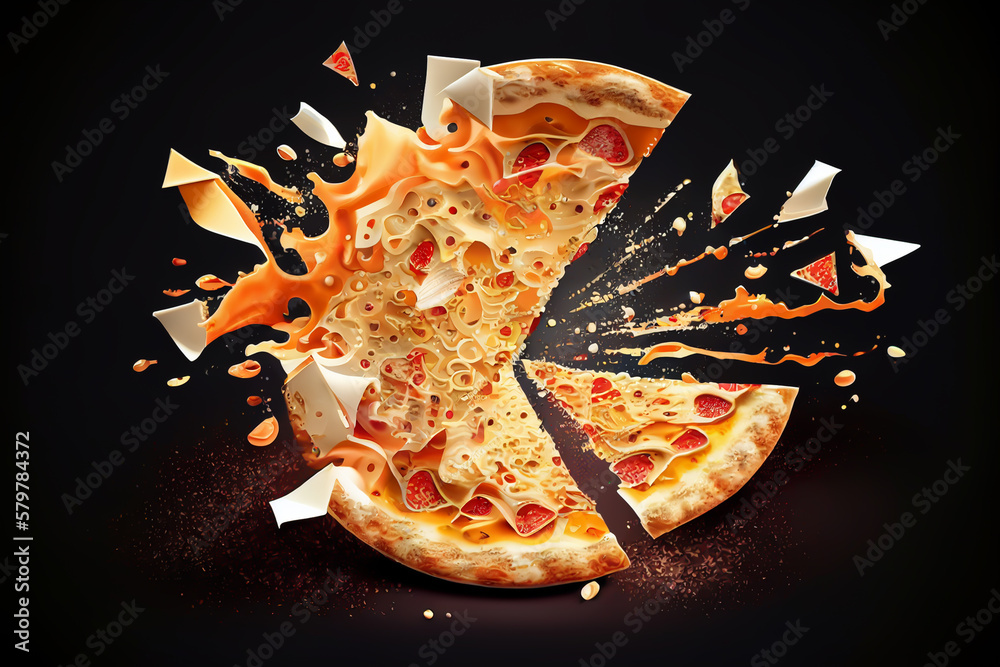 Italian pizza, Juicy cheese stretches from slice. Pizza and Splashes of ...