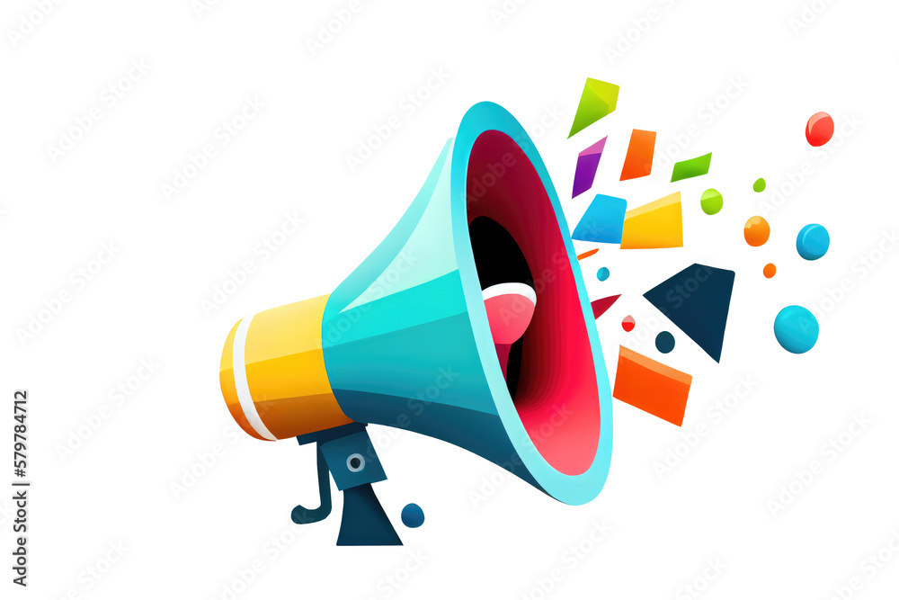 Colorful megaphone cartoon style on transparent background. generative ...