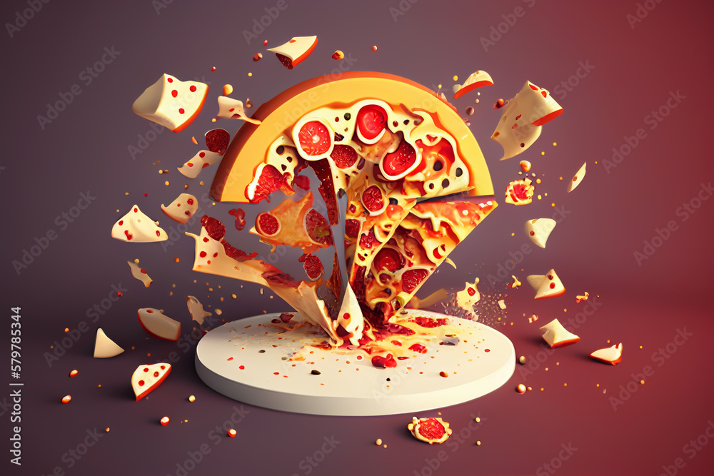 Italian pizza, Juicy cheese stretches from slice. Pizza and Splashes of ...